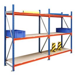 Regalwerk EMMA Weitspannregal Holzeinlage Anbaufeld HxBxT 3000x1500x800 mm Rahmen RAL 5010 (B7-90121-80)