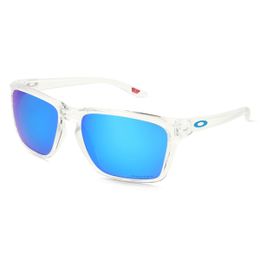 Oakley OO9448 SYLAS | Herren-Sonnenbrille | Fassung: Vollrand, Eckig, Kunststoff, Wei&szlig; Transparent | Glasfarbe: Blau Verlaufend