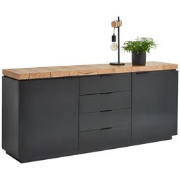 Xora Sideboard, Schwarz, Eiche Artisan, Holzwerkstoff, 2 F&auml;cher, 4 Schublade(n) Schubladen, 180x80x40 cm, Bsci, stehend, Wohnzimmer, Kommoden & Sideboards, Sideboards