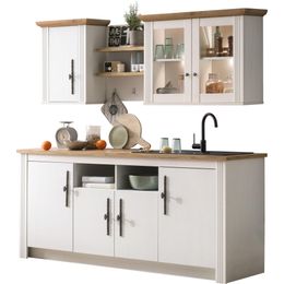 K&uuml;che OTTO HOME "KS-Westminster", wei&szlig; (k&uuml;che: wei&szlig;, korpus: pinie wei&szlig;, arbeitsplatte: eiche wotanfarben), B:204cm T:60cm, Komplettk&uuml;chen-Sets, Breite 204 cm, ohne E-Ger&auml;te