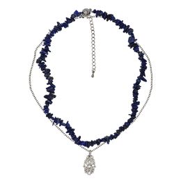 Kette mit Anh&auml;nger Steuer "Set Lapislazuli-Splitterkette und Kette mit Anh&auml;nger", blau, Halsketten, Damen, 49cm, Metall, L: 49