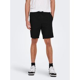 Only & Sons Shorts ONLY & SONS "ONSLINUS 0007 COT LIN SHORTS NOOS", Herren, Gr. M, N-Gr, schwarz, Web, Obermaterial: 75% Baumwolle, 25% Leinen, unifarben, loose fit kniefrei, Hosen Shorts, Baumwolle mit Leinen, normal geschnitten