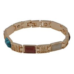 Armband Steuer "Echtstein mehrfarbig Magnet", bunt (mehrfarbig), Armb&auml;nder, Damen, 18,5cm, Metall, gl&auml;nzend, Armband