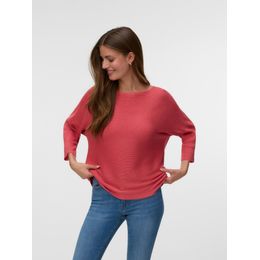 V&eacute;ro Moda 3/4 Arm-Pullover VERO MODA "VMNORA 3/4 BOATNECK BLOUSE NOOS", Damen, Gr. M, coral paradise, Rippstrick, Obermaterial: 63% Polyester, 32% Viskose, 5% Wolle, unifarben, normal, U-Boot-Ausschnitt, Fledermaus&auml;rmel, Pullover, mit Fledermaus&auml;rmeln