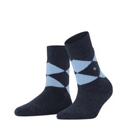 Haussocken Burlington "Cosy Argyle", Damen, Gr. 36-41, blau (midnight), Baumwollmischung, Argyle-Muster, Socken, Einheitsgr&ouml;&szlig;e 36-41, Argyle-Muster, w&auml;rmend, Vollpl&uuml;sch innen