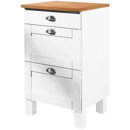 Unterschrank Home Affaire "Oslo", gelb (cremefarben, honigfarben), B:50cm H:85cm T:50cm, Massivholz, Schr&auml;nke, Unterschrank, 50 cm breit, in 2 Tiefen, mit 23 mm Arbeitsplatte, 3 Schubladen