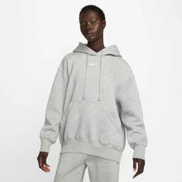 Kapuzensweatshirt Nike Sportswear "W NSW PHNX FLC OS PO HOODIE", Damen, Gr. M, dk grau heather, sail, Obermaterial: 80% Baumwolle, 20% Polyester, normal, Rundhals, Sweatshirts, mit Rundhalsausschnitt, Oversize Passform, sportlicher Stil