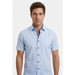 Kurzarmhemd OLYMP "Luxor", Herren, Gr. 41, N-Gr, bleu, Web, Obermaterial: 100% Baumwolle, normal, Hemden, Businesshemd, modern fit, Button-down-Kragen