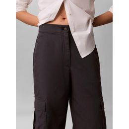 Cargohose Calvin Klein Jeans, Damen, Gr. XL, N-Gr, schwarz (turbulence), Web, Obermaterial: 98% Baumwolle, 2% Elasthan, unifarben, relaxed fit lang, Hosen Cargohose, Elastikbund, High Waist, Relaxed Fit, Cargotaschen