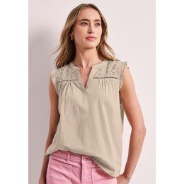 Blusentop Street One, Damen, Gr. 34, clay sand, Web, 100% Baumwolle, unifarben, normal normal, Rundhals, B&uuml;ndchen, Blusen Blusentop, aus reiner Baumwolle
