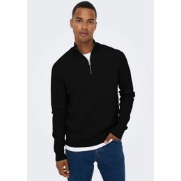 Only & Sons Strickpullover ONLY & SONS "OS Knit", Herren, Gr. L, schwarz, Strick, Obermaterial: 88% Baumwolle, 12% Nylon, unifarben, normal normal, hoch geschlossener Ausschnitt, gerader Abschluss, Pullover Strickpullover