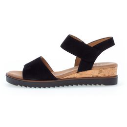 Keilsandalette Gabor "GENUA", Damen, Gr. 41, schwarz (schwarz, schwarz), Ziegenveloursleder, Schuhe, Sommerschuh, Sandale, mit kleinem Stretch, Weite G