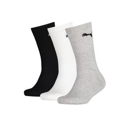 Socken Puma "Puma KIDS CREW SOCK 3P", M&auml;dchen, Gr. 35-38, schwarz-wei&szlig; (1x schwarz, 1x grau, meliert, 1x wei&szlig;), Baumwollmischung, Elasthan, Polyamid, bedruckt, unifarben, elastisch, Socken Socken, Junior mit klassischer Rippe