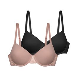 Schalen-BH Dorina "Nadia", Damen, Gr. 75, Cup G, schwarz (pink, schwarz), Microtouch, Obermaterial: 58% Polyamid, 32% Polyester, 10% Elasthan, unifarben, BHs Schalen-BH, Curves. mit Power-Mesh, Spitze, vorgeformte Cups