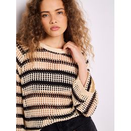 Strickpullover Apricot "Pullover", Damen, Gr. XS (34), wei&szlig; (stein), Obermaterial: 64% Baumwolle CO. 36% Polyacryl PAN., gestreift, Pullover Strickpullover, in Lochstrickerei