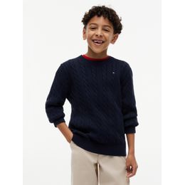 Strickpullover Tommy Hilfiger, Jungen, Gr. 4 (104), schwarz night navy, Strick, Obermaterial: 100% Baumwolle, regular fit normal, Rundhals, eingesetzt B&uuml;ndchen, Pullover Strickpullover, Regular fit, f&uuml;r Kinder bis 16 Jahre