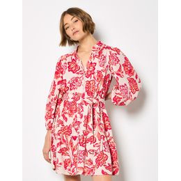Minikleid Apricot "Minikleid", Damen, Gr. S (36), N-Gr, rosa (pink), Obermaterial: 56% Leinen LI. 44% Viskose CV., V-Ausschnitt, Puff&auml;rmel Elastisch, Kleider Minikleid, mit G&uuml;rtel