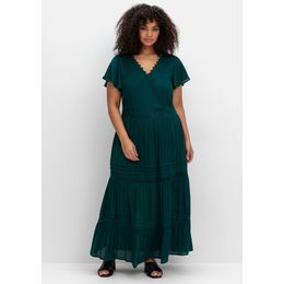 Maxikleid sheego by Joe Browns "Maxikleid", Damen, Gr. 44, Normalgr&ouml;&szlig;en, blau (petrol), 100% Viskose, Spitze:100% Baumwolle, unifarben, lang, V-Ausschnitt, Kleider Maxikleid