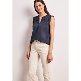 Blusentop Street One, Damen, Gr. 34, tempest blau, Web, 100% Baumwolle, unifarben, normal normal, Rundhals, B&uuml;ndchen, Blusen Blusentop, aus reiner Baumwolle
