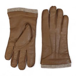 Herrenhandschuhe aus hellbraunem italienischem Leder mit warmem Wollfutter, ideal f&uuml;r Winter, Reiten und Autofahren.