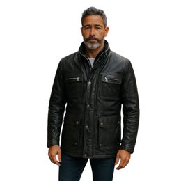 Schwarze Milit&auml;rjacke aus Leder f&uuml;r Herren &ndash; Moura