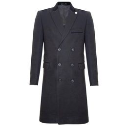 Herren 3/4 Schwarzer langer zweireihiger Crombie-Mantel Wollmantel Peaky Blinders