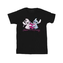 Disney M&auml;dchen Lilo und Stitch Ohana Herz mit Engel Baumwolle T-Shirt (schwarz)