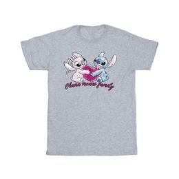 Disney M&auml;dchen Lilo und Stitch Ohana Herz mit Engel Baumwolle T-Shirt (Sport grau)