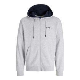 Jack & Jones Herren-Kapuzenpullover der Marke Jack & Jones. Der Hoodie ist aus hochwertiger Baumwolle und Polyester gefertigt. Die feine Mischung dieser Materialien sorgt f&uuml;r einen herrlich warmen Tragekomfort. Marke: Jack & JonesModellname: Jor Tango Zip Sweat Hood Kategorie: HerrenwesteMaterialien: Baumwolle/PolyesterFarben: hellgrau, blau