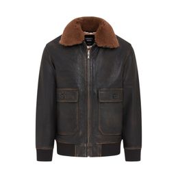 Herren-Bomberjacke aus braunem Leder mit Schaffellkragen, G-1-Pilotenjacke &ndash; Trick