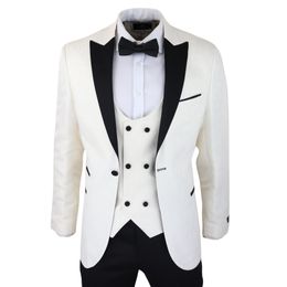 Beigefarbener Herren-Smoking-Blazer, Brokat, elfenbeinfarbener Satin-Paisley-Dinner-Jacke