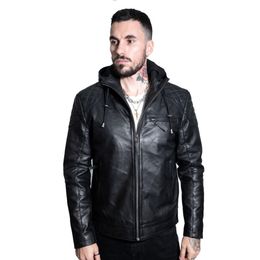 Herren-Bomberjacke aus Leder im Retro-Stil mit Kapuze &ndash; Zaria