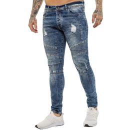 Enzo | Herren Skinny Stretch Biker Denim Jeans - Blau