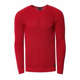 Rusty Neal Slim Fit Feinstrick Biker Rundhals-Pullover