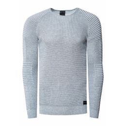 Rusty Neal Slim Fit Feinstrick Biker Rundhals-Pullover