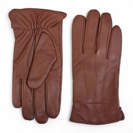 Herrenhandschuhe aus hellbraunem italienischem Leder mit warmem Wollfutter, ideal f&uuml;r Winter, Reiten und Autofahren.