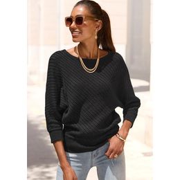 Lascana 3/4 Arm-Pullover schwarz Gr. 36/38 f&uuml;r Damen. Mit U-Boot-Ausschnitt. Figurumspielend. Nachhaltig.
