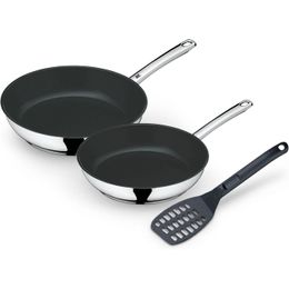 Pfannen-Set WMF "Devil, Edelstahlpfanne Induktion mit Antihaftversiegelung", grau (schwarz, edelstahlfarben), &Oslash;:28cm, Pfannen, TransTherm-Allherdboden, f&uuml;r alle Herdarten, inkl. Pfannenwender