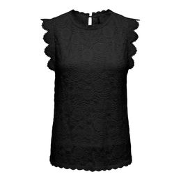Spitzentop Only "ONLSINE S/L LACE TOP CS JRS", Damen, Gr. L, schwarz, Jersey, Obermaterial: 95% Polyamid, 5% Elasthan, unifarben, regular fit normal, Rundhals, Tops Spitzentop, Materialmix, regular fit, Rundhals