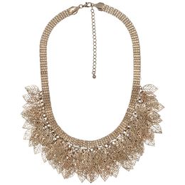 Collierkettchen Steuer "Metall Metallcollier mit vielen Bl&auml;ttern goldfarben", gelb, Halsketten, Damen, 53cm, Metall, L: 53 B: 8mm, gl&auml;nzend, Collier Statementkette, B:8mm
