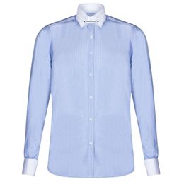 Herren-Hemd mit Club-Kragen, Blau, 1920er-Jahre, Peaky Blinders, mit Bar-Popeline-Anstecknadel. Smart