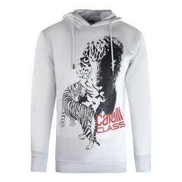 Cavalli Class grosser weisser Kapuzenpullover mit Tiger-Logo