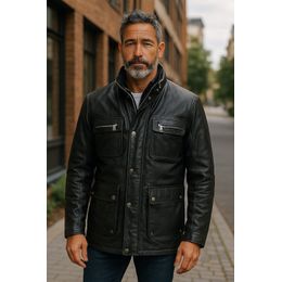 Herren Schwarze Leder Milit&auml;rjacke Outwear Mantel - Field