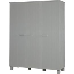 Kleiderschrank Woood "Dennis mit geb&uuml;rsteter Oberfl&auml;che (3-t&uuml;rig)", betongrau, B:158cm H:202cm T:55cm, FSC-zertifizierter Holzwerkstoff, Schr&auml;nke, Kleiderschrank, FSC Massivkiefer, geb&uuml;rstet, Hang- und Legbereich