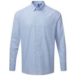 Premier Mens Maxton Checked Long-Sleeved Shirt (Hellblau/Wei&szlig;)