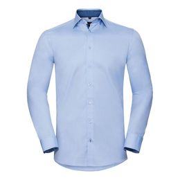 Russel Athletic Russell Collection Herren Langarmhemd mit Fischgr&auml;tmuster (Hellblau/Mittelblau)