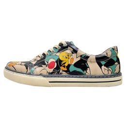 Sneaker DOGO "Classic Schn&uuml;rsneaker Catch Me If You Can Tweety Damen Sneaker", Damen, Gr. 39, Normalschaft, bunt (mehrfarbig), Lederimitat, Schuhe Sneaker, Handgefertigt