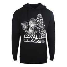Schwarzer Cavalli Class Kapuzenpullover mit Blumenlogo