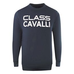 Cavalli Class Marineblaues Sweatshirt der Cavalli-Klasse mit grossem auffalligem Logo-Design