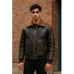 Herren-Bomberjacke aus braunem Leder mit Schaffellkragen G-1 Pilotenjacke - Harbor